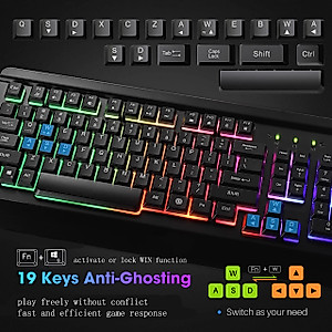 HovingTech Gaming Keyboard, USB Wired Keyboard with Metal Panel Rainbow Backlight, LED Illuminated Ergonomic Wrist Rest, Shortcuts, 19-Key Anti-Ghosting, Laptop & Desktop PC Computer Black