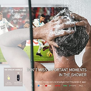 Leotachi 21.5inch IP66 Waterproof Smart Touch Screen Mirror TV for Bathroom with Android OS, Auto Defogging, Lock Screen Function, 360°Rotation, Built-in WiFi/LAN/USB/Bluetooth/HDMI (Silver)