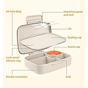 ANDMOON Bento Lunch Box with Kids/Adults, 5 Compartments Leakproof Lunch Container with Dressing Cup, Eco-Friendly Double Insulated Boxes, Dishwasher and Microwave Safe, BPA-Free (white)