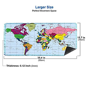 World Map Large Mouse Pad, Modern Map Big Mousepad, Giant Long Non-Slip Rubber Base Gaming Mouse Pads for Full Desk
