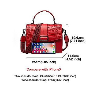 FOXER Small Crossbody Bags for Women, Genuine Leather Crocodile Skin Pattern Medium Size Ladies Top-handle Bags with 2 Shoulder Straps Womens Classic Small Satchel Purses and Handbags (Red)