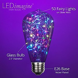 LEDimagine Fairy String Light Bulb Fairy Lights, LED Globe Fairy Light Pendant Bulb, Globe Fairy LED Light (RGB Multicolor Color Changing, ST64 Bulb, E26 Base)