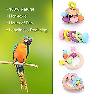 DOHAOOE Large Bird Toys for Foot Parrot Handheld Interactive Toys, 4 Pack