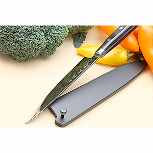 Yoshihiro High Speed Steel Petty Utility Chefs Knife (Black Pakkawood Handle) (5.3'' (135mm) & No Saya)