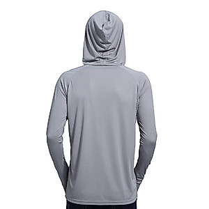 Men UPF 50+ Sun Protection Athletic Hoodie Long Sleeve Performance Workout SPF/UV Shirt Recreation Thumbholes Shirts Dry Fit Thermal for Cycling Running Fishing Grey