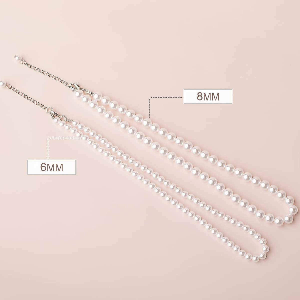 WELLKAGE Imitation Pearl Necklace Wedding Pearl Necklace for Women-8mm