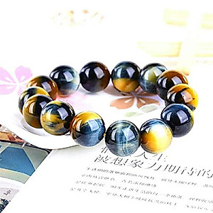 14mm Natural Gold Yellow Blue Tiger Eye Gemstone Crystal Round Bead Bracelet AAAA