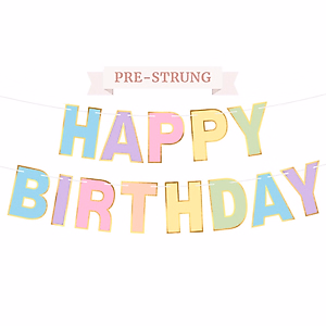 Pre-Strung Happy Birthday Banner - NO DIY - Pastel Birthday Party Banner - Pre-Strung on 8 ft Strands - Pastel Multi Color Rainbow Macaron Birthday Party Decorations For Kids Boys & Girls. Did we