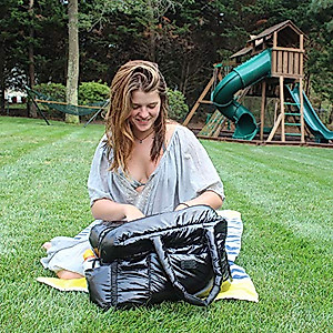 7AM Voyage Baby Diaper Bag – SoHo Satchel Large Waterproof Diaper Bag Tote with Stroller Straps, Multifunctional Gym Bag & Travel Tote Bags with Padded Straps Includes Changing Pads | (Black Polar)