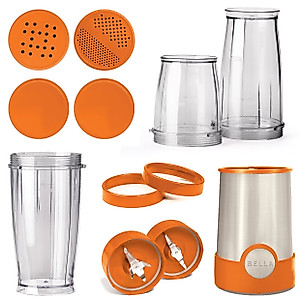 BELLA Personal Size Blender, 12 piece set, color orange and stainless steel