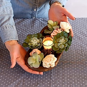 MAINEVENT Decorative Bowl Home Decor 10 Inch, Wooden Dough Bowl Decor, Wooden Bowl Decor, Wood Bowl Dining Room, Table Centerpiece Decor Bowl, Wood Bowl Decorative Wood Dough Bowl Centerpiece Bowl