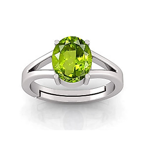 LMDPRAJAPATIS 5.25 carat 925 Sterling Silver With stemp Light Green Natural Peridot Gemstone Ring Lab Tested Astrological Gemstone adjustable Ring For Men Or Women