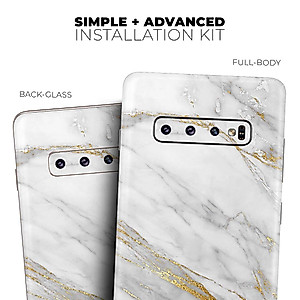 DesignSkinz Marble & Digital Gold Foil V4 Protective Vinyl Decal Wrap Skin Cover Compatible with The Samsung Galaxy S20 (Screen Trim & Back Glass Skin)
