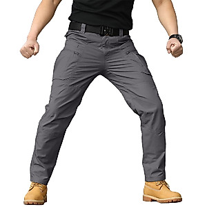 NAVEKULL Men's Work Cargo Pants for Men Rip Stop Tactical Pants Outdoor Hiking Camping Travel Pants Lightweight Water Resistant Waterproof Military Army Combat Trousers with Zipper Pockets Dark Gray