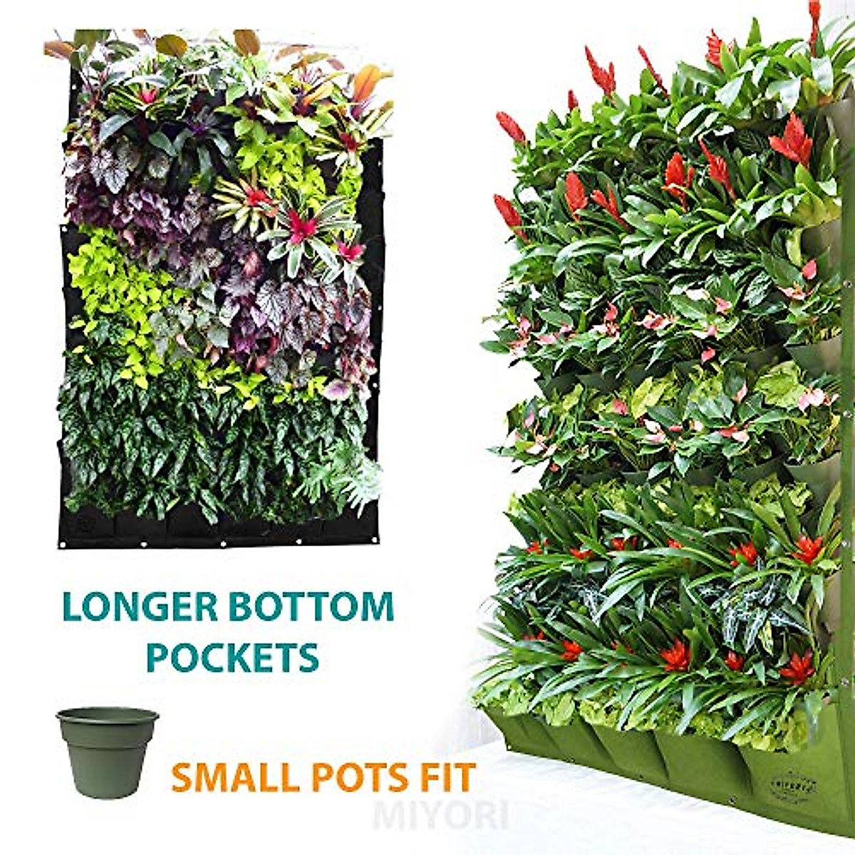 25 Pockets Vertical -Hanging Growing Bag Outdoor/Indoor Planter for Wall Garden Flower -Decor Fence Hanger with Wall Pockets Grow Planting Plant kit pots (25 Pockets, Black)