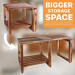 ENKEZI Adjustable Length 29.5 Inches Shower Stool Bench Chair Waterproof with Storage Shelf for Shaving Legs, Spa, Bath Seat in Bathroom, Inside Shower for Adults Seniors Elderly