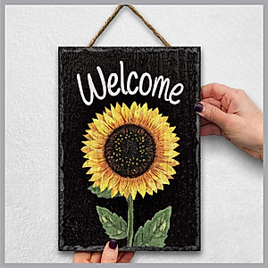 My Word! Sunflower Slate Impressions Wall Hanging Welcome Sign. Rustic Farmhouse Home Decor for your Living Room, Dining Room Kitchen, Bedroom – Large: 8”x11.25”