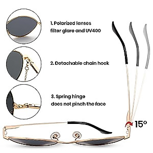 Veda Tinda Vision Black Oval Sunglasses with Chain Polarized 90s 70s Rave Sunglasses Womens Retro Festival Sunglasses UV400 C15S01