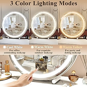 Vierose 18 Inch Large Vanity Mirror with Lights, Round LED Makeup Mirror, Light Up Mirror Makeup Mirror with Lights for Bedroom Tabletop, Smart Touch Control 3 Colors Dimmable, 360° Rotation (White)