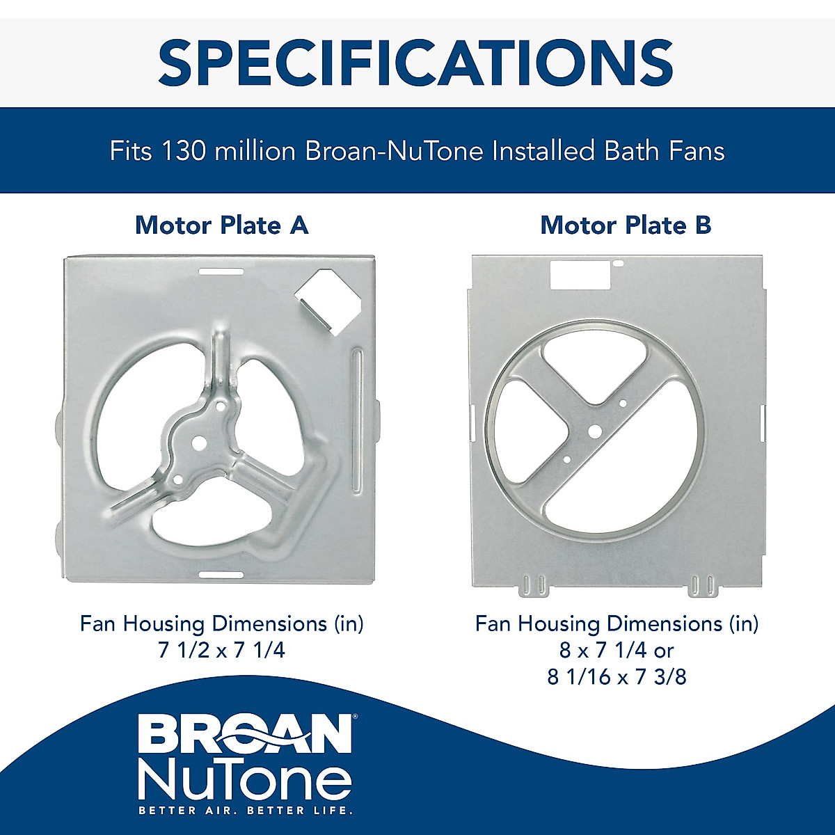 Broan-NuTone RE70BN 70 CFM Bathroom Exhaust Fan Replacement Motor Kit, Easy DIY Replacement Motor Kit for 70 CFM and 50 CFM Bath Fans, White