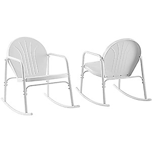 Crosley Furniture CO1013-WH Griffith Retro Metal Outdoor Rocking Chairs, White Gloss