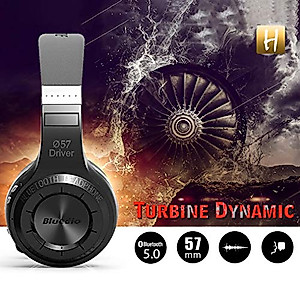 Bluedio Turbine H Wireless Bluetooth 5.0 Stereo Headphones with Mic, Shocking Bass Headphones with Storage Bag for Music Enthusiast, Voice Control (on Ear, Black)