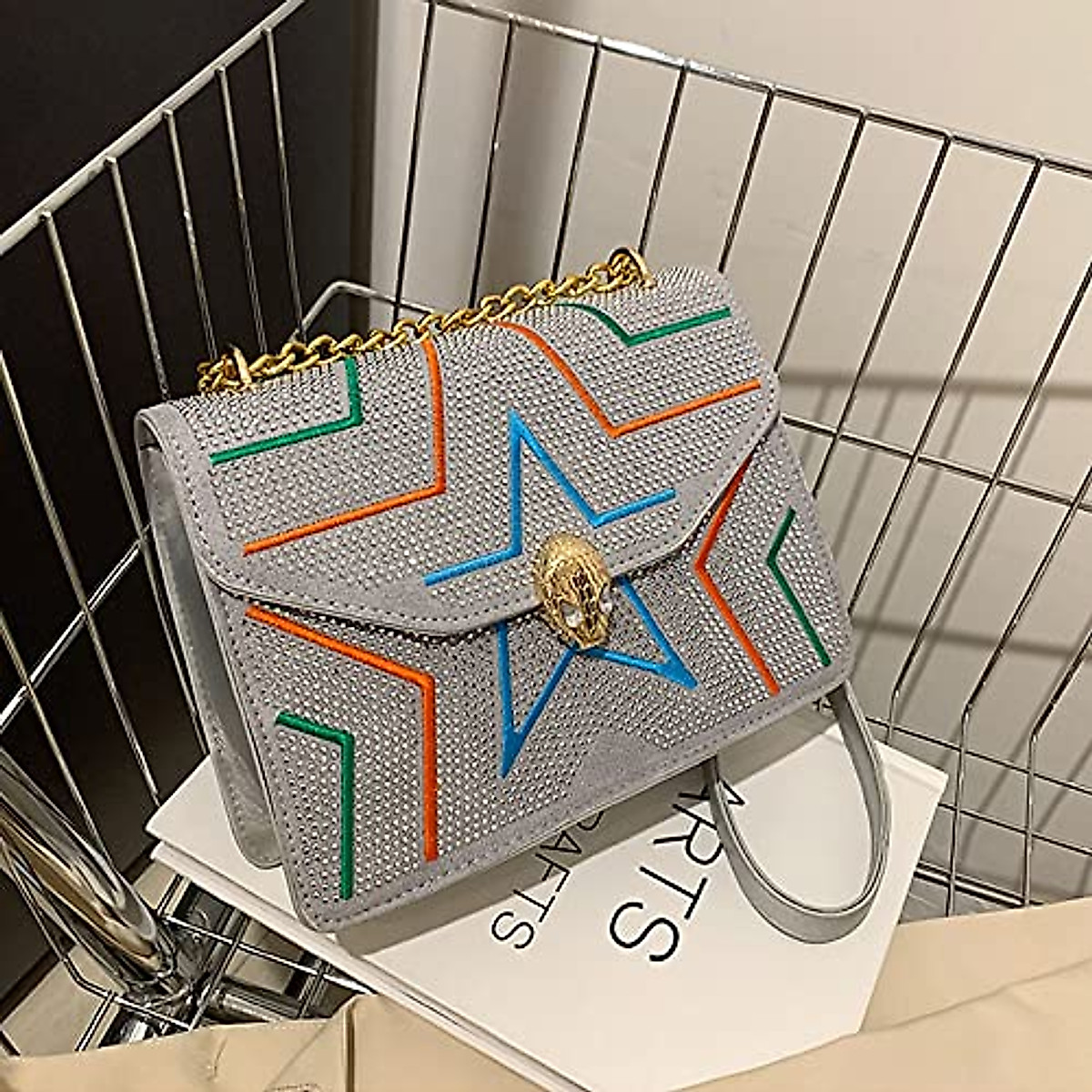 Nhicdns Rhinestone Crossbody Evening Bag for Women Glitter Clutch Purses Wedding Party Top Handle Satchel Bag Silver
