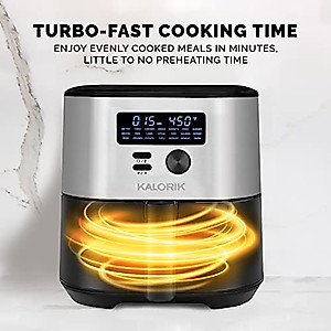 Kalorik MAXX® 7 Quart Air Fryer 1750W, 7-in-1 Air fry, Bake, Roast, Broil, Defrost, Reheat, and Warm food, LED Display, 21 Presets, 4 Accessories, Recipe book, FT 50930 OW