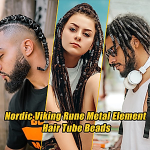 152PCS Vikings Hair Jewelry Norse Runes Tube Beads, Metal Clips Cuffs Rings, Accessories for Braids Dreadlocks Beads for Braiding Beard Decoration Bracelets Pendant Necklace DIY