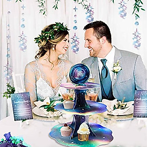 Romatic Aurora Shoting Star Cupcake Stand Space Cake Stand for Space Birthday Party Decoration Galaxy Planet Celestial Meteor Shower Wedding Anniversary Baby Shower Birhtday Party Supplies
