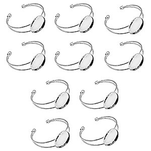 MIAO JIN 10 Pcs 25 mm Adjustable Round Cabochon Bezel Tray Blank Bangle for Crafting DIY Bracelets Making(Silver)