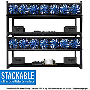 Kingwin 8 GPU Miner Rig Case Frame – Premium Stackable Aluminum Mining Rig Enclosure for Efficient Crypto Mining, Test Bench PC Case.