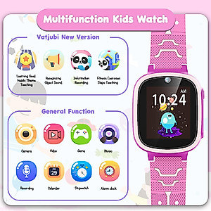 Luoba Kids Smart Watch Girls, Toys for 3-10 Year Old Girls Boys, 1.44 in Touchscreen with 20 Puzzle Games Camera Alarm Video Music Player, Toddler Birthday Gift Pink