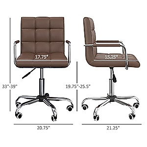 HOMCOM Home Office Chair, Modern Computer Desk Chair, Task Chair with Upholstered PU Leather, Adjustable Height, Swivel Wheels, Brown