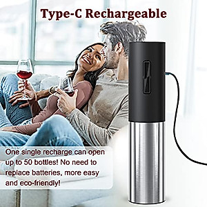 Electric Wine Opener Set, Rechargeable Electric Wine Bottle Openers, USB-charging Stainless Steel Wine Bottle Opener With Foil Cutter, One-click Button Automatic Wine Corkscrew Remover for Wine Lover