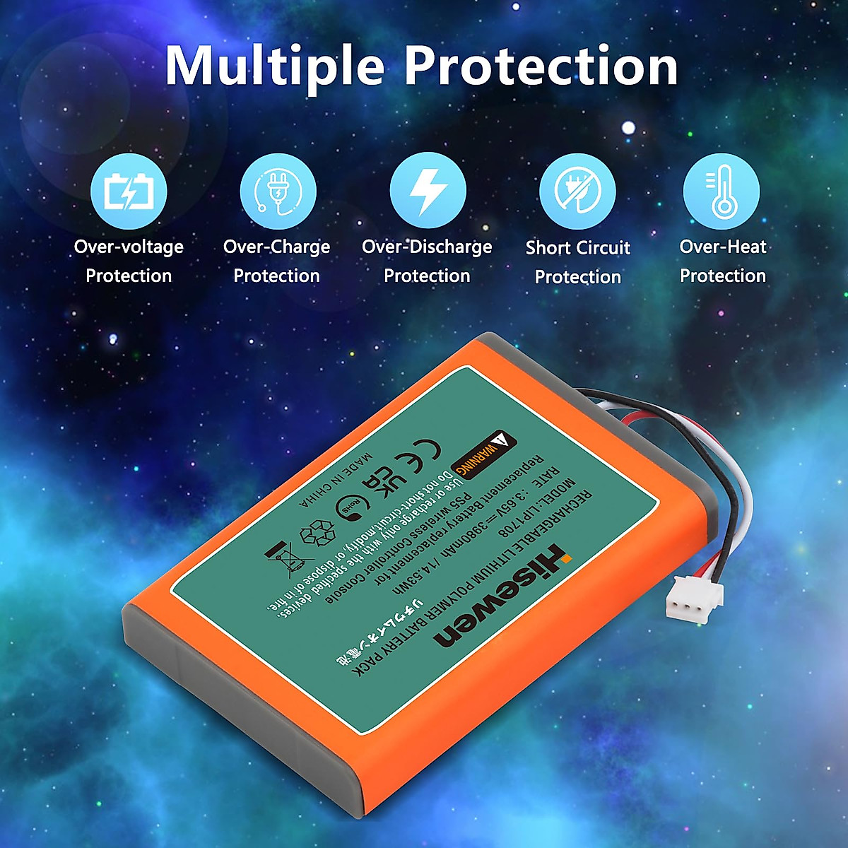 Hisewen PS5 Controller Battery 2 Pack, 3980mAh LIP1708 PS5 Battery Pack for Sony PlayStation 5 PS5 DualSense CFI-ZCT1W Wireless Controller