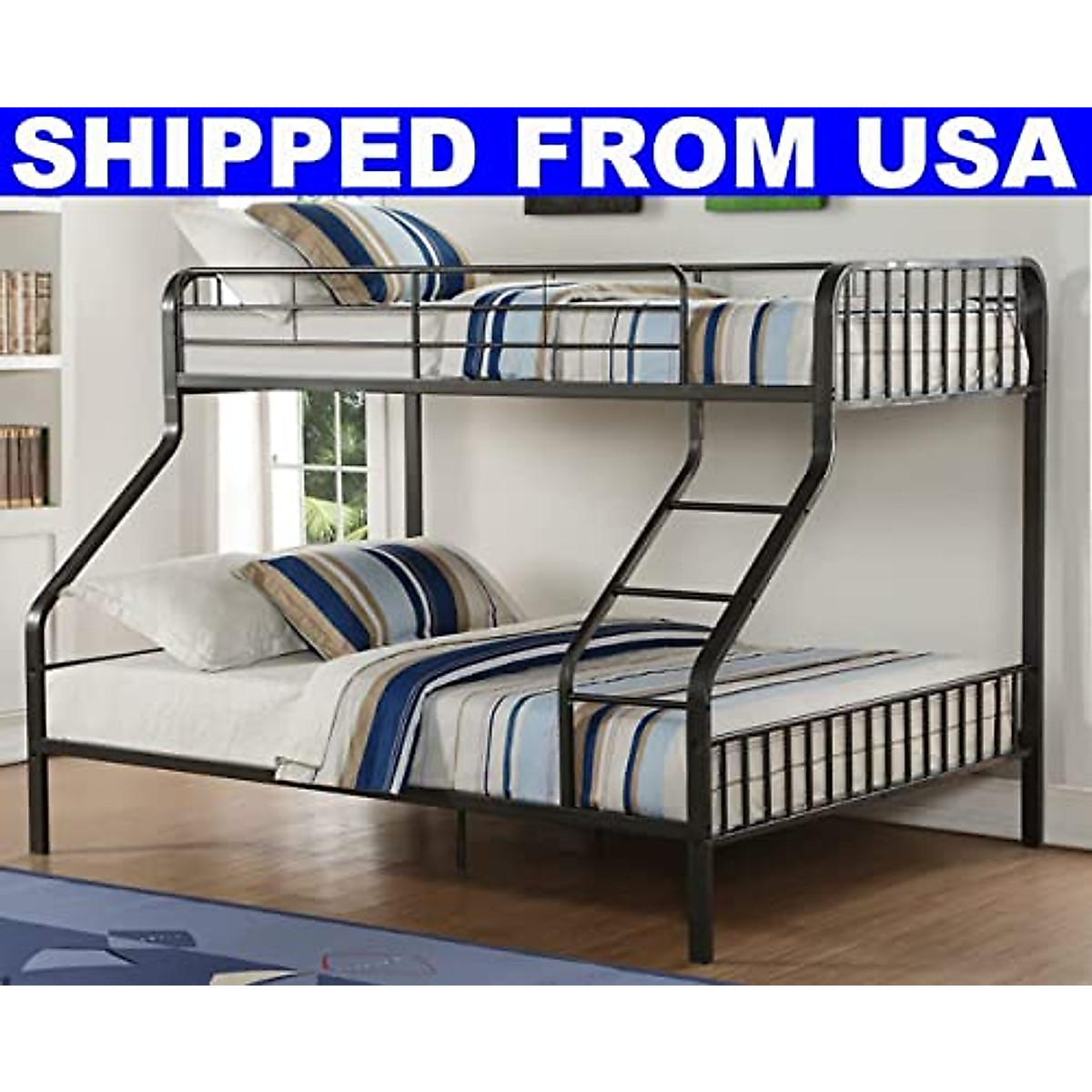 LEEKOUS Upgrade Version Stronger Metal Twin XL Over Queen Bunk Bed, Industrial Style Heavy Duty Thicken Steel Bunk Beds Frame Twin XL Over Queen Size with Ladder, Easier Assembly, Gunmetal