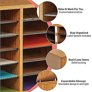 Safco Products Wood Adjustable Literature Organizer, 24 Compartment, 9423MO, Medium Oak - Durable Construction, Removable Shelves, Stackable -Office Organizers for Home Office & Craft Rooms