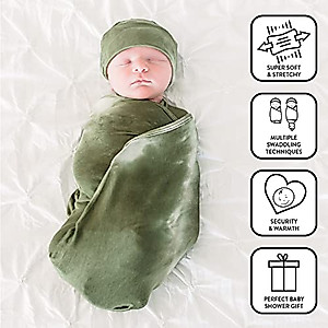 Bazzle Baby Swaddle Blanket and Hat Set, 36 x 36 inch Premium Materials Comfortable for Newborns (Navy Tie-Dye)