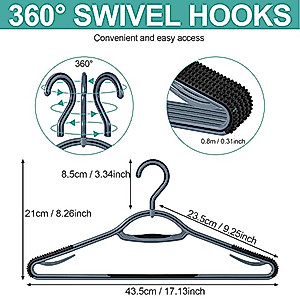 Perfecasa Extra Non Slip Plastic Clothes Hangers 30 Pack, with Sure Grip Rubber, 360 Degree Swivel Hook, Space Saving (Steel Blue/Cool Grey)
