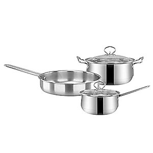 TKUS 3pcs/set Stainless Steel Cookware Set Flat Bottom Frying Pan Soup Pot Milk Pot Kit Induction Cooker Cooking Pan for Home Kitchen (1)