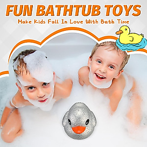 Honoson 6.89 Inch Giant Glitter Rubber Duck Big Glitter Rubber Duck Large Sparkly Duck Bath Toy with Squeaky Sound for Summer Baby Shower Birthday Party Favor Gift (Silver)