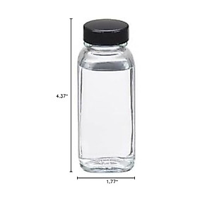 Wheaton W216892 French Square Bottle, Clear Glass, Capacity 4oz With 33-400 Black Phenolic Poly-Seal Lined Screw Cap, Diameter 45mm x 111mm (Case Of 24)