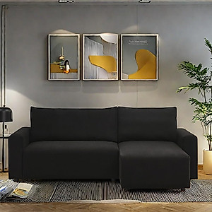 ChicFurnit Couch, L-Shaped Sectional Sofa, Modular Sectional Sofa with Storage, Corduroy Upholstered Sofa Couch with 3 Seats, Sectional Couches for Living Room, Office & Home Apartment, Black