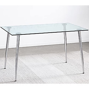Glass Dining Table for 4 with 51 inch Clear Rectangular Glass Top, 0.31" Modern Tempered Glass Kitchen Table Furniture with 4 Silver Plating Metal Legs for Home Office Living Room