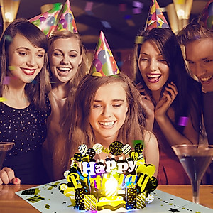 OPOWIS Light & Music Birthday Cards, 3D Blowable Candle Pop Up Cards with Cheers Sound, Plays Song 'HAPPY', Musical Happy Birthday Greeting Card for Women, Men, Kids