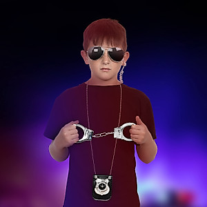 Skeleteen Kids Detective Set Accessories - Cool Special Agent Spy Gadgets Equipment for Detective Costumes with Sunglasses, Ear Piece, Badge, and Handcuffs