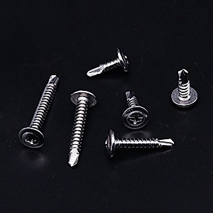 Hilitchi 410 Stainless Steel #10 Wafer Head Phillips Self Drilling Screws Sheet Metal Tek Screws Assortment Kit, Modified Truss Head Self Driller - Size: #10 x 1/2'' - 1-1/2'' - Pack of 200