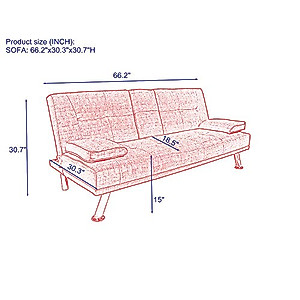 LTT Futon Sofa Bed, Futon Couch, Folding Sofa Bed Dual-Purpose Multi-Functional Sleeper Dark Grey Fabric