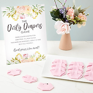 Sparkle and Bash Dirty Diaper Baby Shower Game for Girl with 12 Mini Pink Diapers, 8.5 x 11 Inch Instruction Card Sign